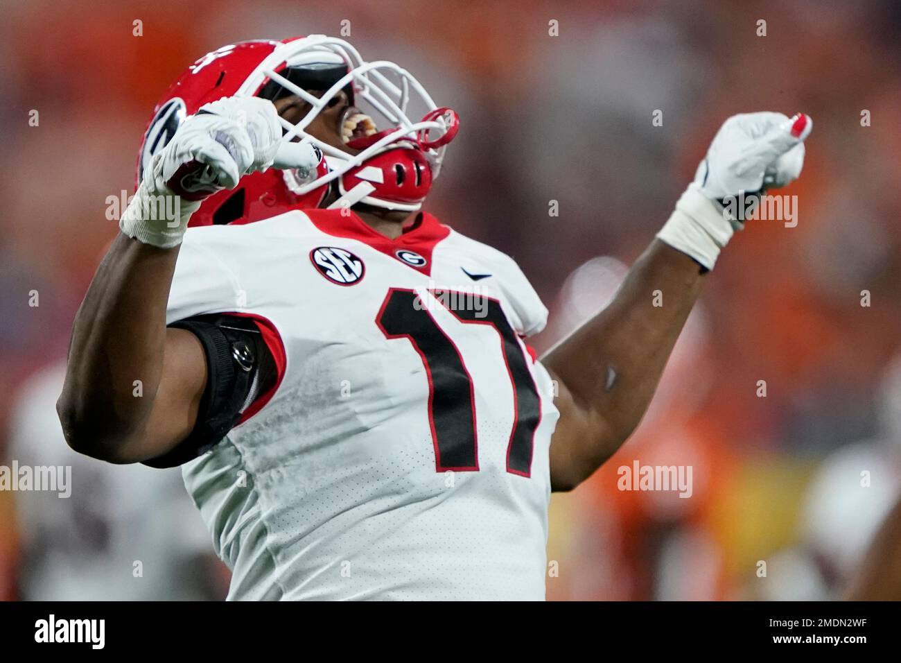 Georgia linebacker Nakobe Dean celebrates after sacking Clemson ...