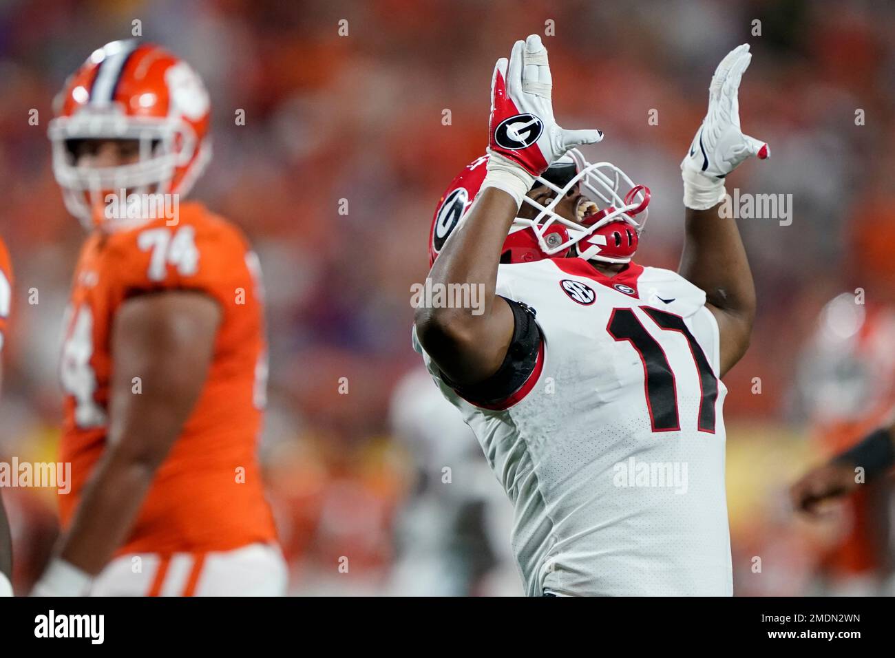 Georgia linebacker Nakobe Dean celebrates after sacking Clemson ...