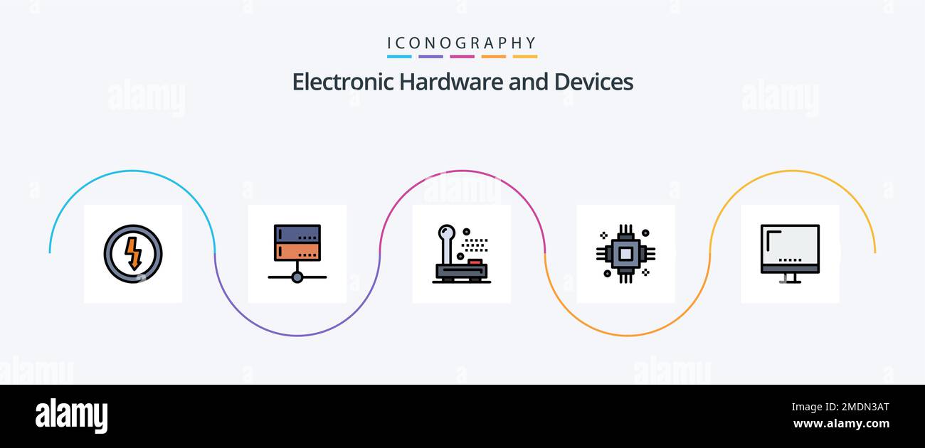 Devices Line Filled Flat 5 Icon Pack Including electronic. devices. signal. chip. equipment ...