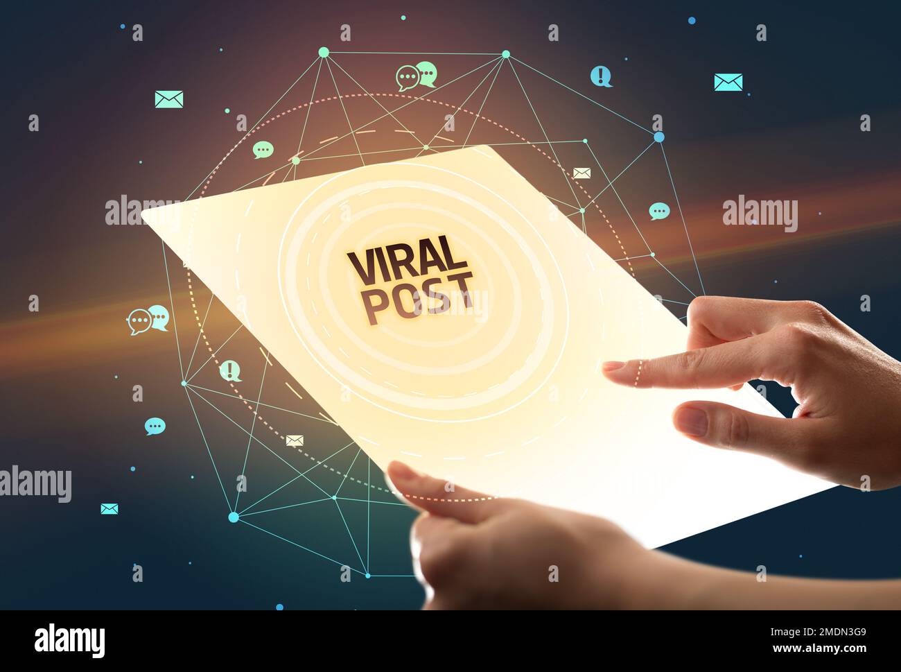 holding futuristic tablet, social media concept Stock Photo - Alamy
