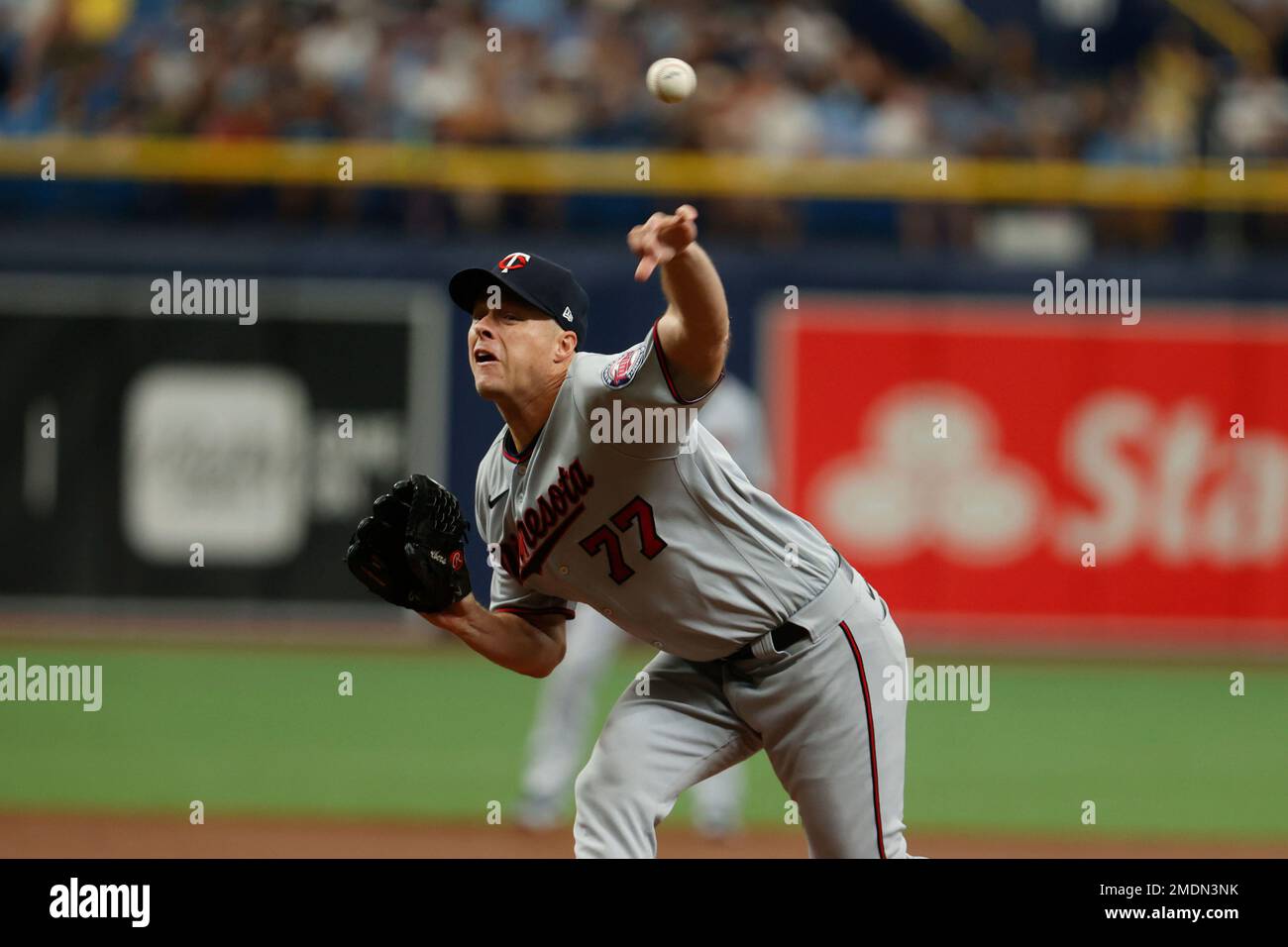 Minnesota Twins starting pitcher Andrew Albers (77) during a baseball ...