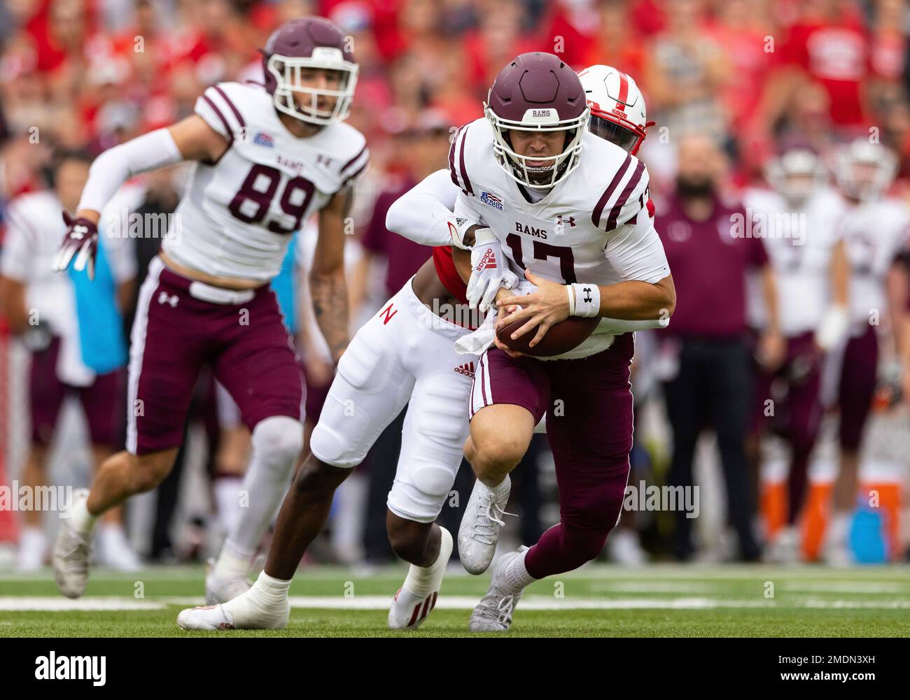 Nebraska's Quinton Newsome sacks Fordham quarterback Tim DeMorat (17 ...