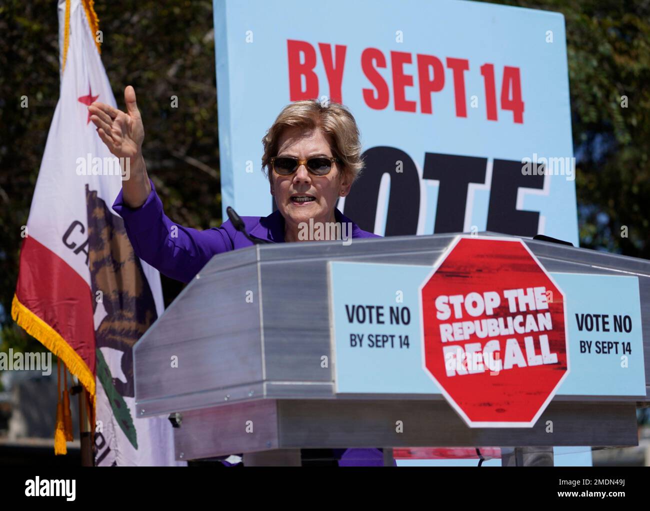 Sen. Elizabeth Warren, D-Mass., campaigns against the California recall ...