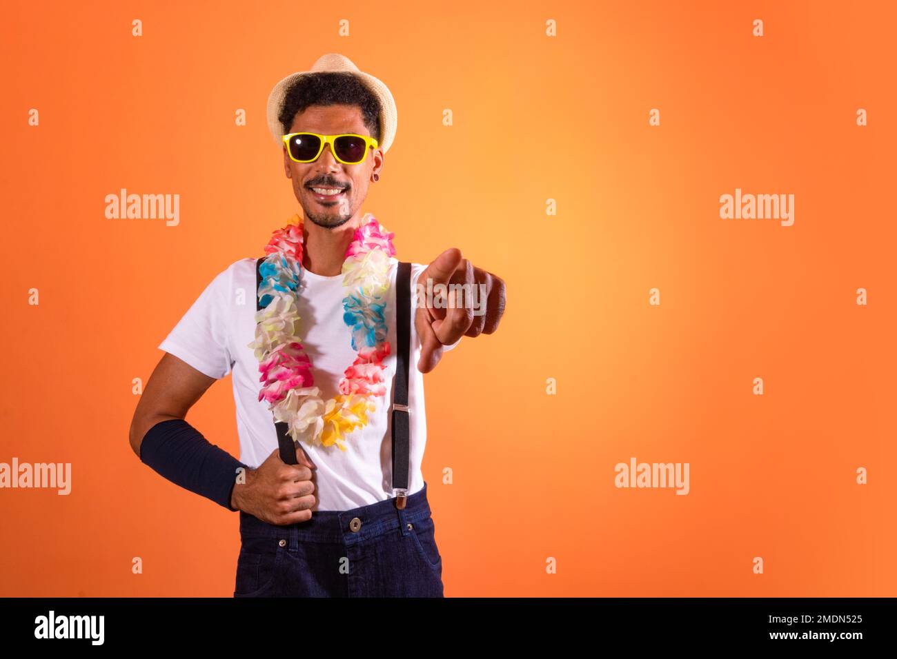 Carnival Brazilian Outfit. Black Man With Carnival Costume Pointing ...