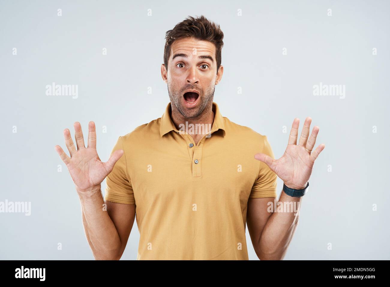 I must admit, I am surprised. Portrait of a young man with an sad ...