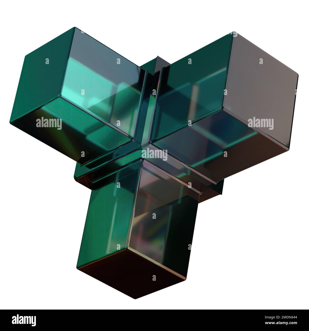 Green transparent glass-like three cubes assembled geometry abstract ...