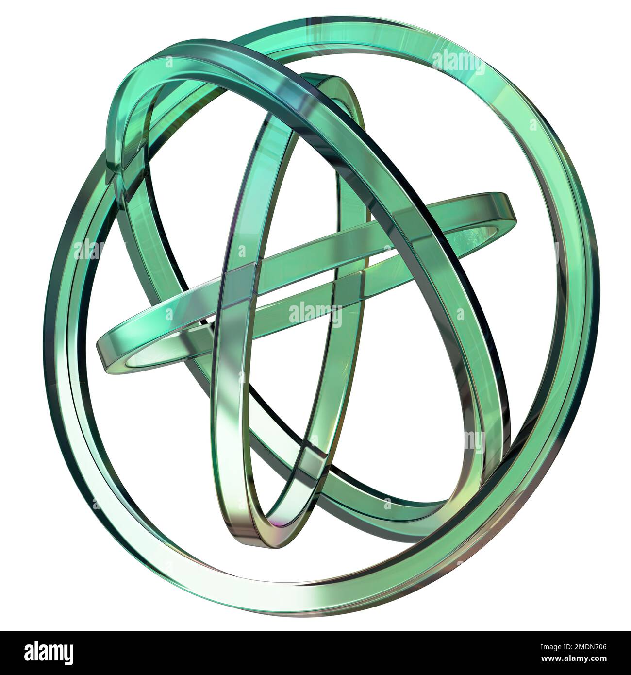 Green Contemporary art object with overlapping rotating rings Abstract ...