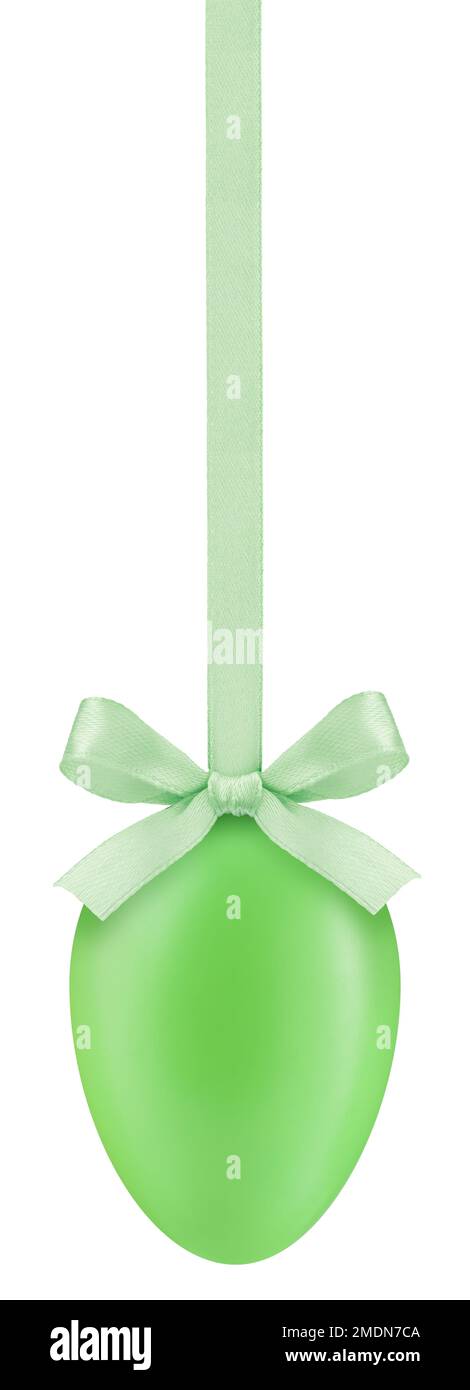 happy Easter decoration egg with shiny ribbon bow in pastel light green ...