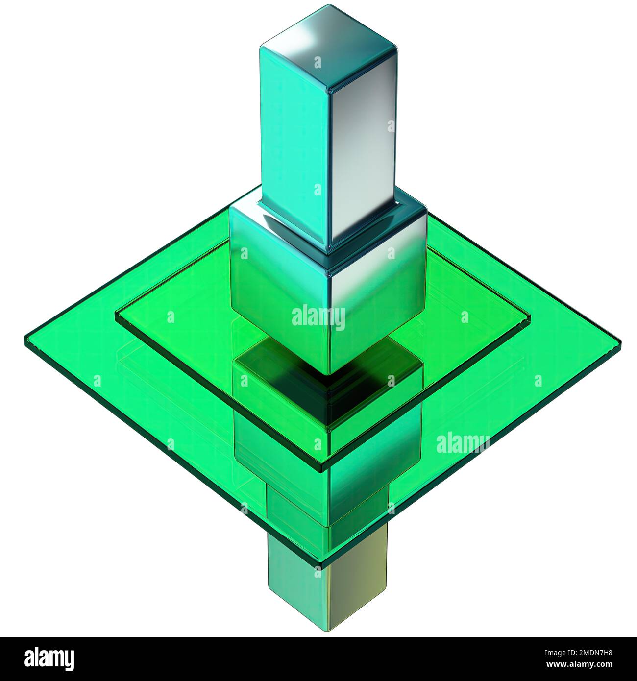 Green metal and glass stylish cubic and flat combined object abstract ...