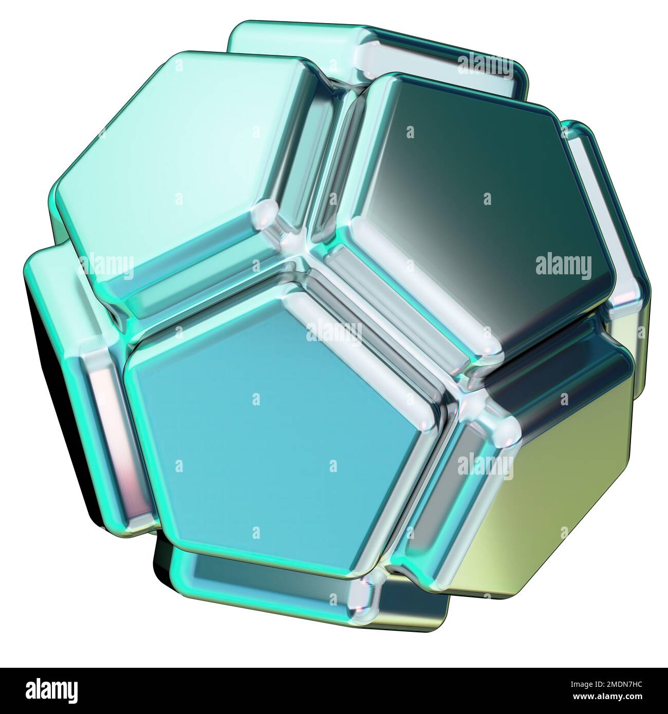 Green metallic ico Sphere crushed and extruded geometry Abstract ...