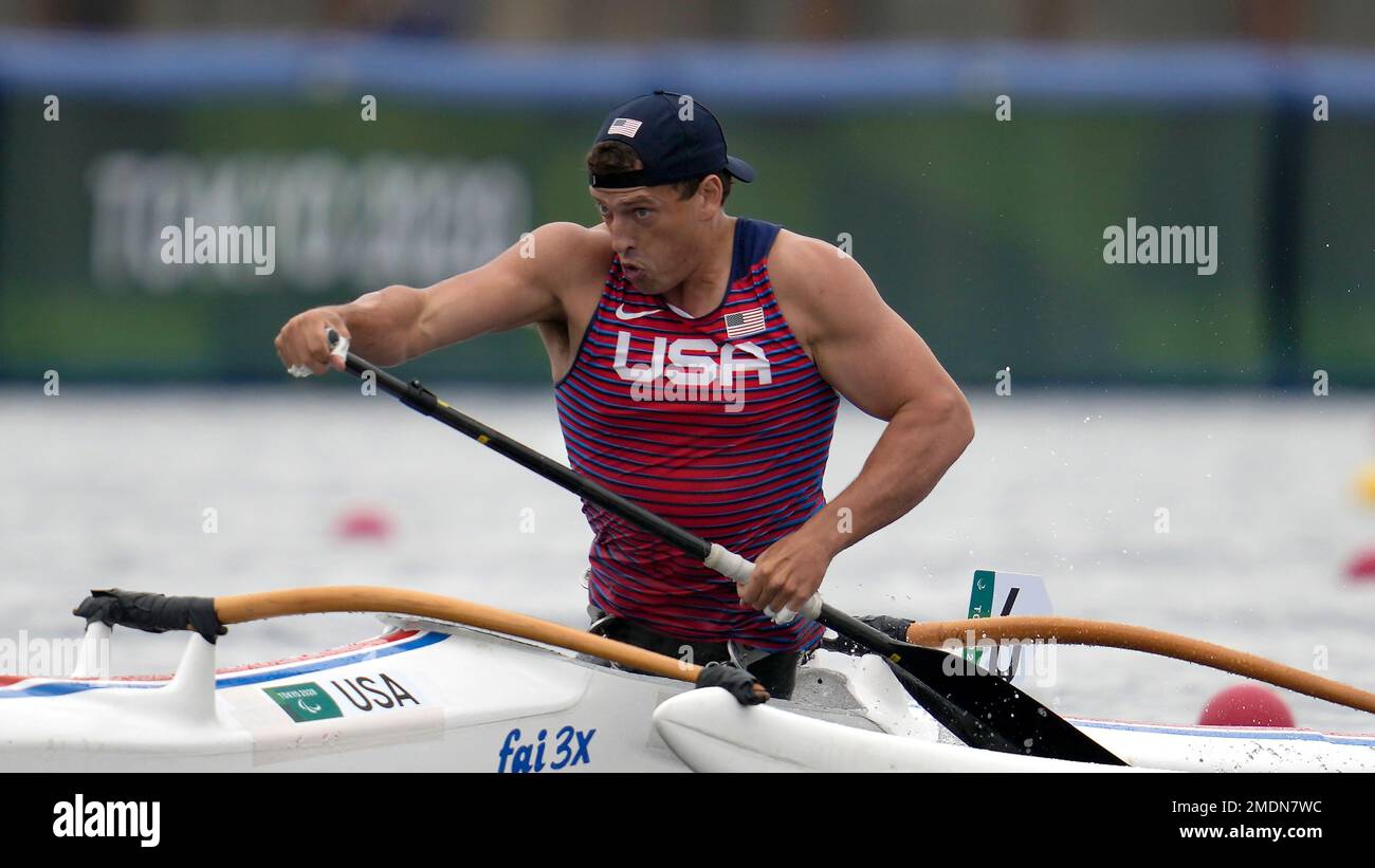 Steven Haxton of the United States competes during Canoe sprint men's ...