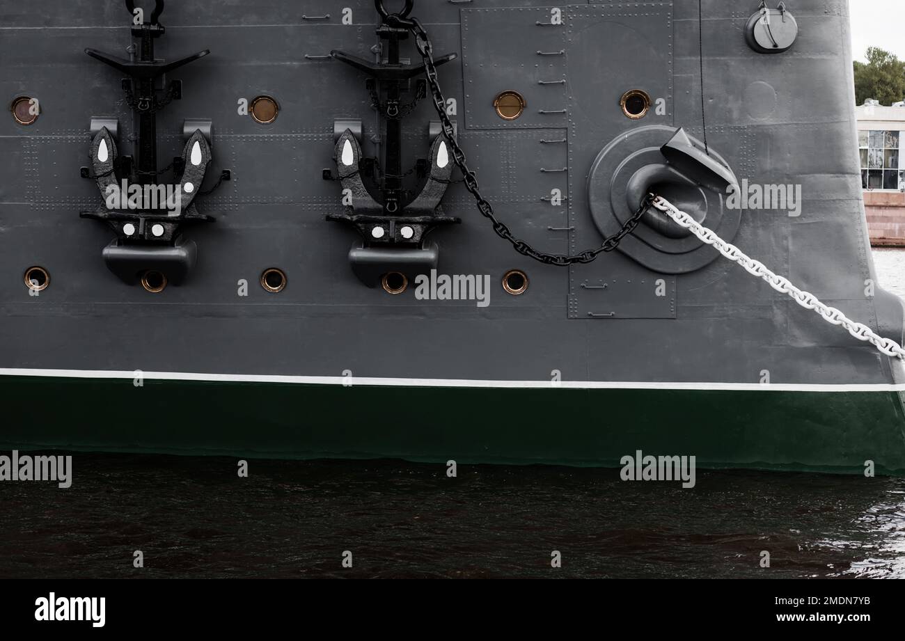Bulbous bow of an industrial ship. transportation. steel water boat ...