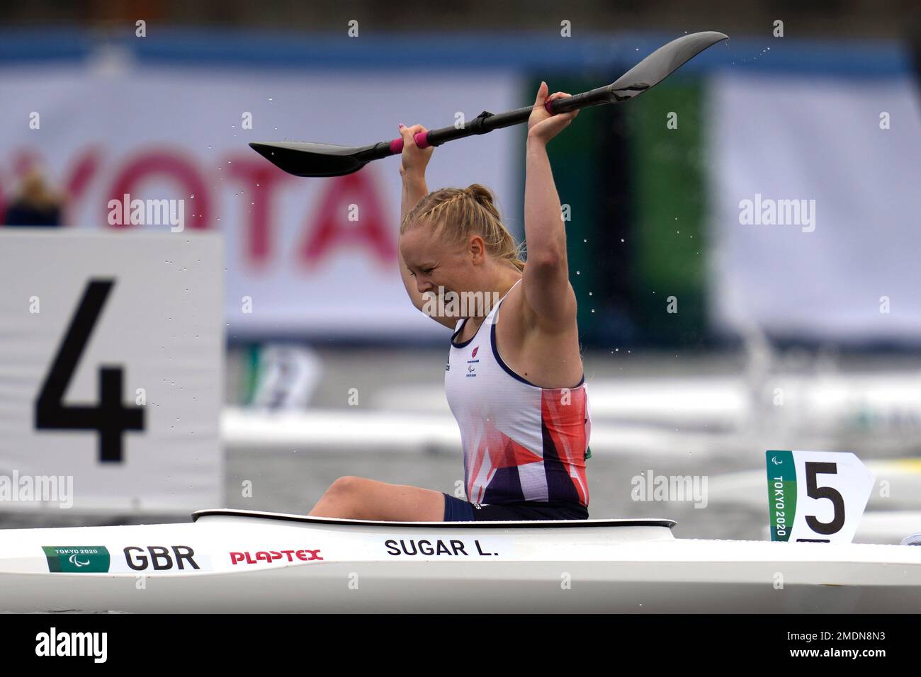 Britain's Laura Sugar celebrates after winning Canoe sprint women's ...