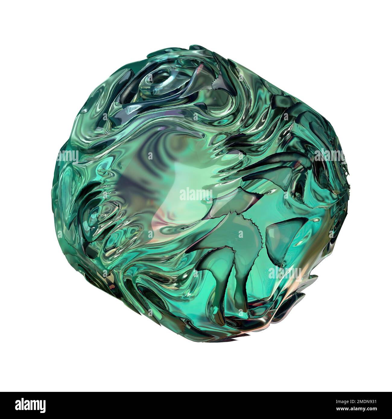 Green color Geometry of glass sphere with detailed detail wave pattern ...