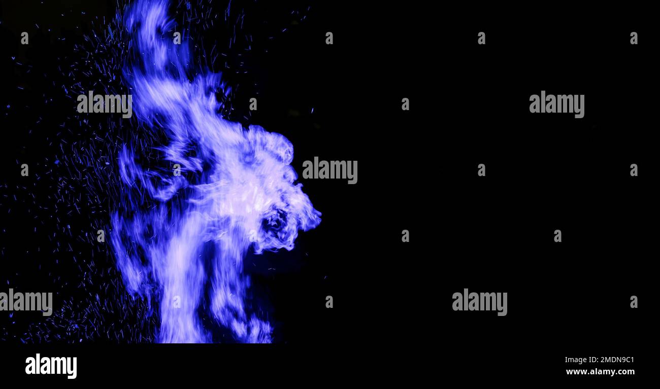 Blue Fire flames on black background. abstract Burning big flame Stock ...