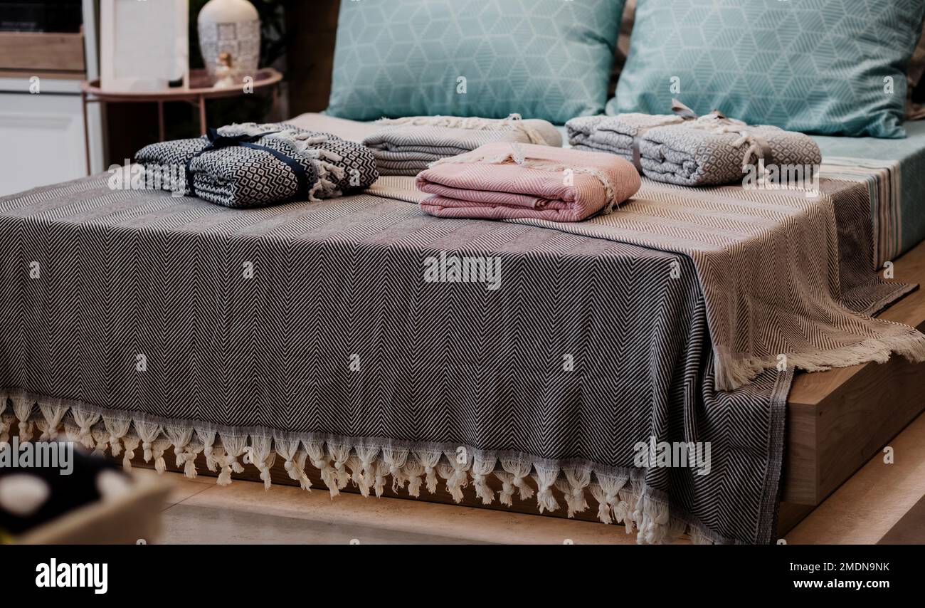 Furniture showroom interior - new fashionable modern stylish bed Stock ...