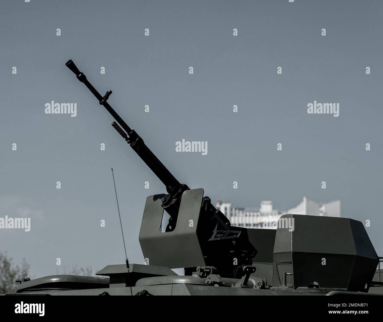 Modern automatic rifle on military vehicle. armed forces. conflict. the ...