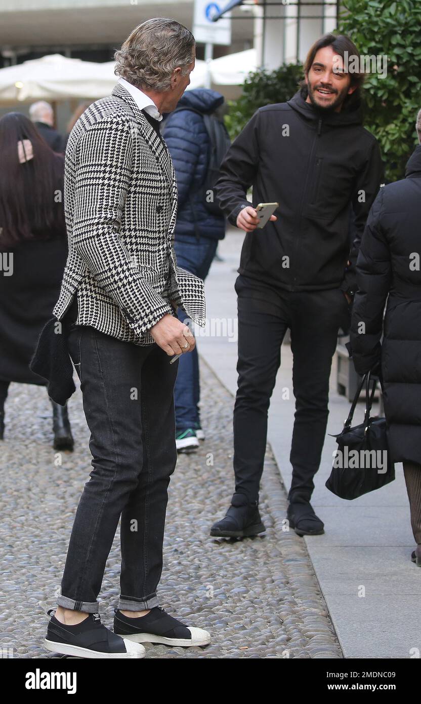 Milan, It. 21st Jan, 2023. After lunch with his wife Joana Lemos from Torre di Pisa in Brera ...