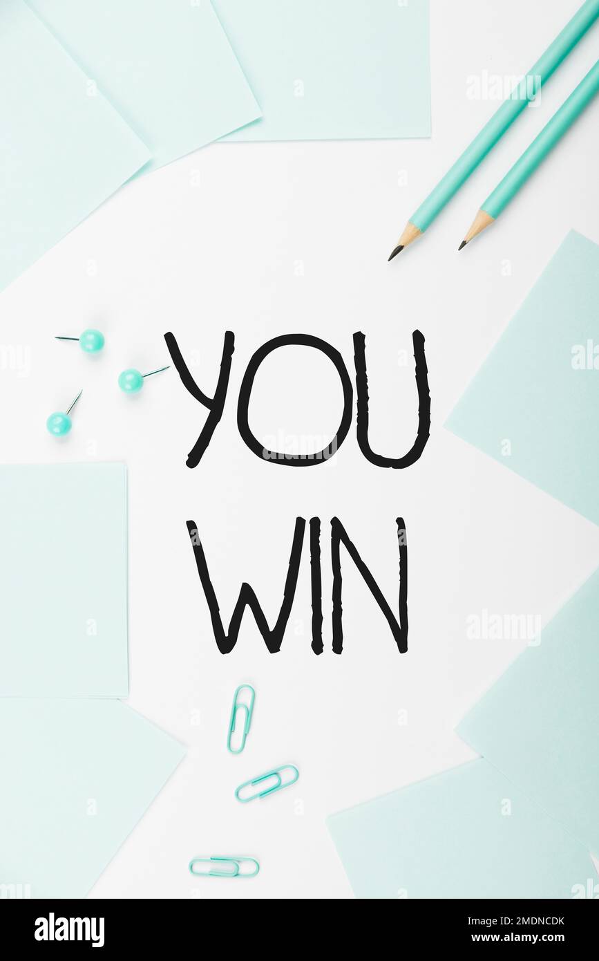 Text sign showing You Win. Business idea be first in school race or ...