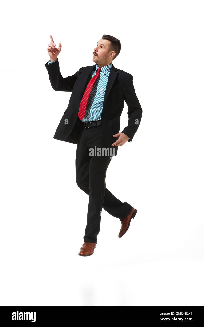 Businessman in a suit over white studio background. Worker, employee ...