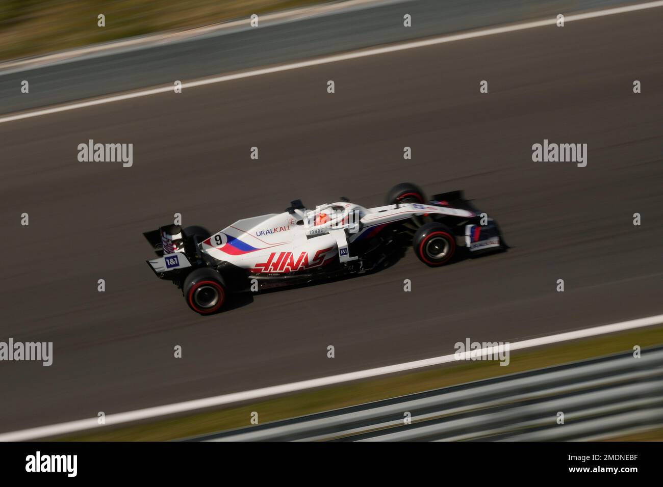 Haas driver Nikita Mazepin of Russia steers his car during the first ...