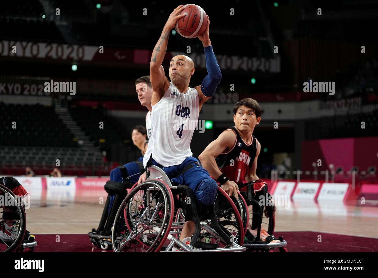 Britain's Gaz Choudhry (4) grabs a rebound during a men's wheelchair ...