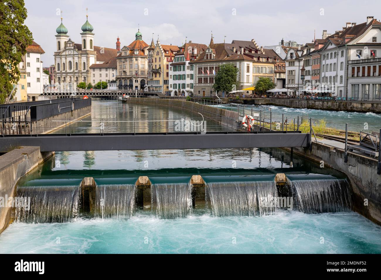 LUCERNE, SWITZERLAND, JUNE 21, 2022 - Small waterfalls of Reuss river ...