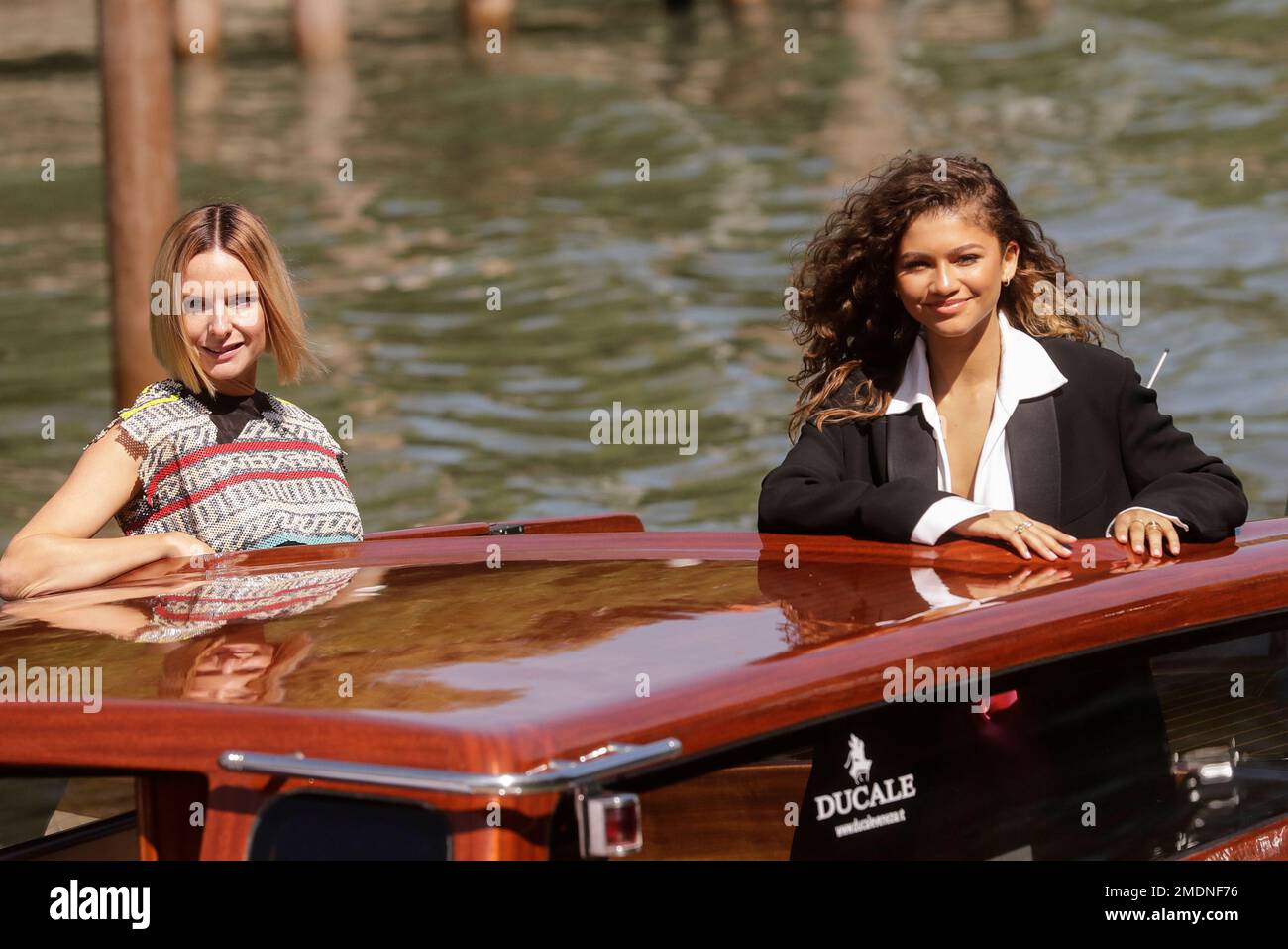 Zendaya, right, arrives for the photo call of the film 'Dune' at the ...
