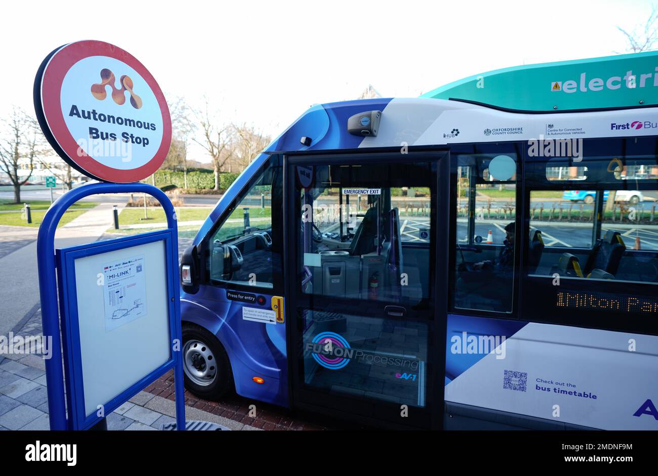 An Autonomous Bus Stop during the launch of the UK's first all-electric ...