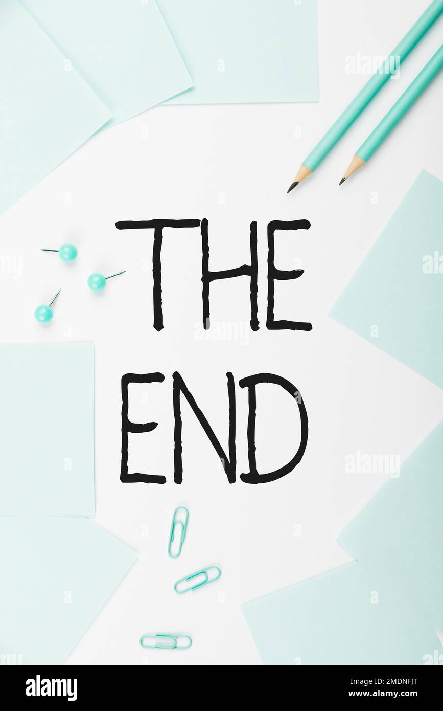 Conceptual display The End. Business showcase Final part of play ...