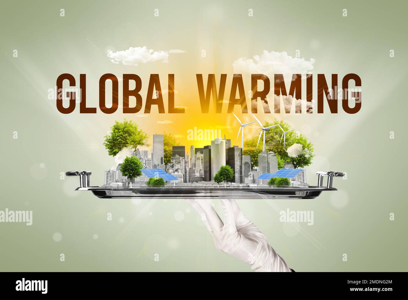 Waiter serving eco cityscape concept Stock Photo - Alamy