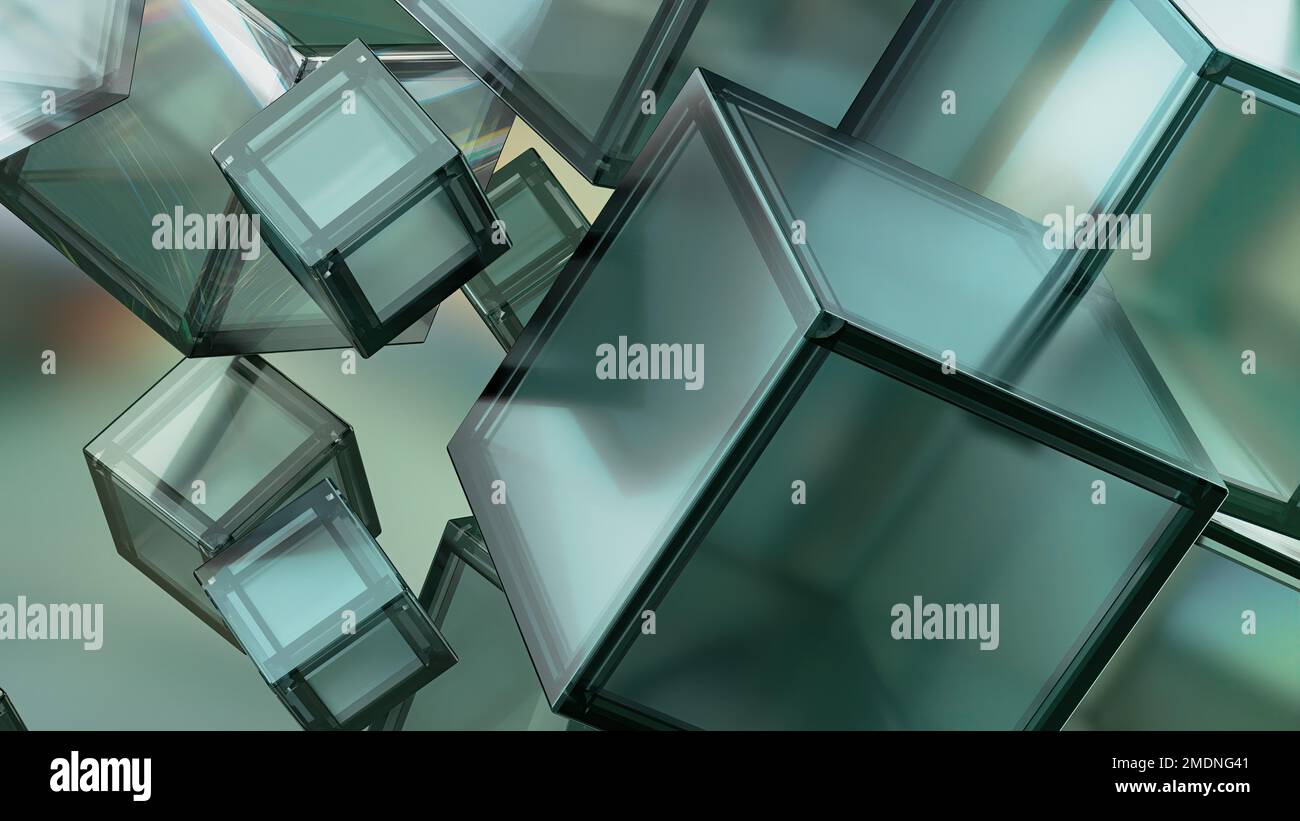 Green Scattered glassy boxes Abstract, dramatic, passionate, luxurious ...