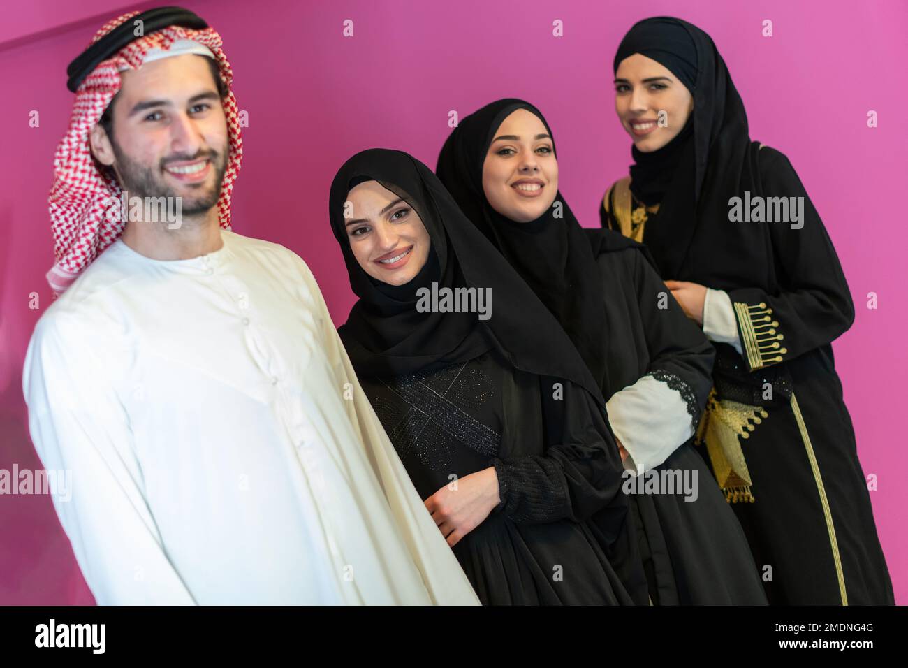 Group portrait of young Muslim people Arabian men with three Muslim ...