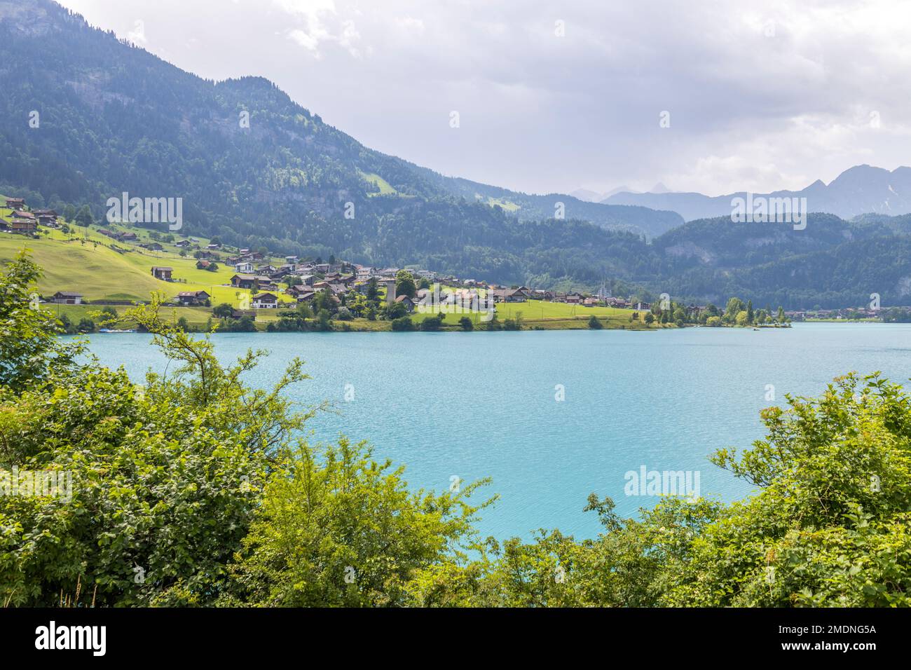 View of Lungern lake (Lungernsee) in Lungern, Switzerland Stock Photo ...