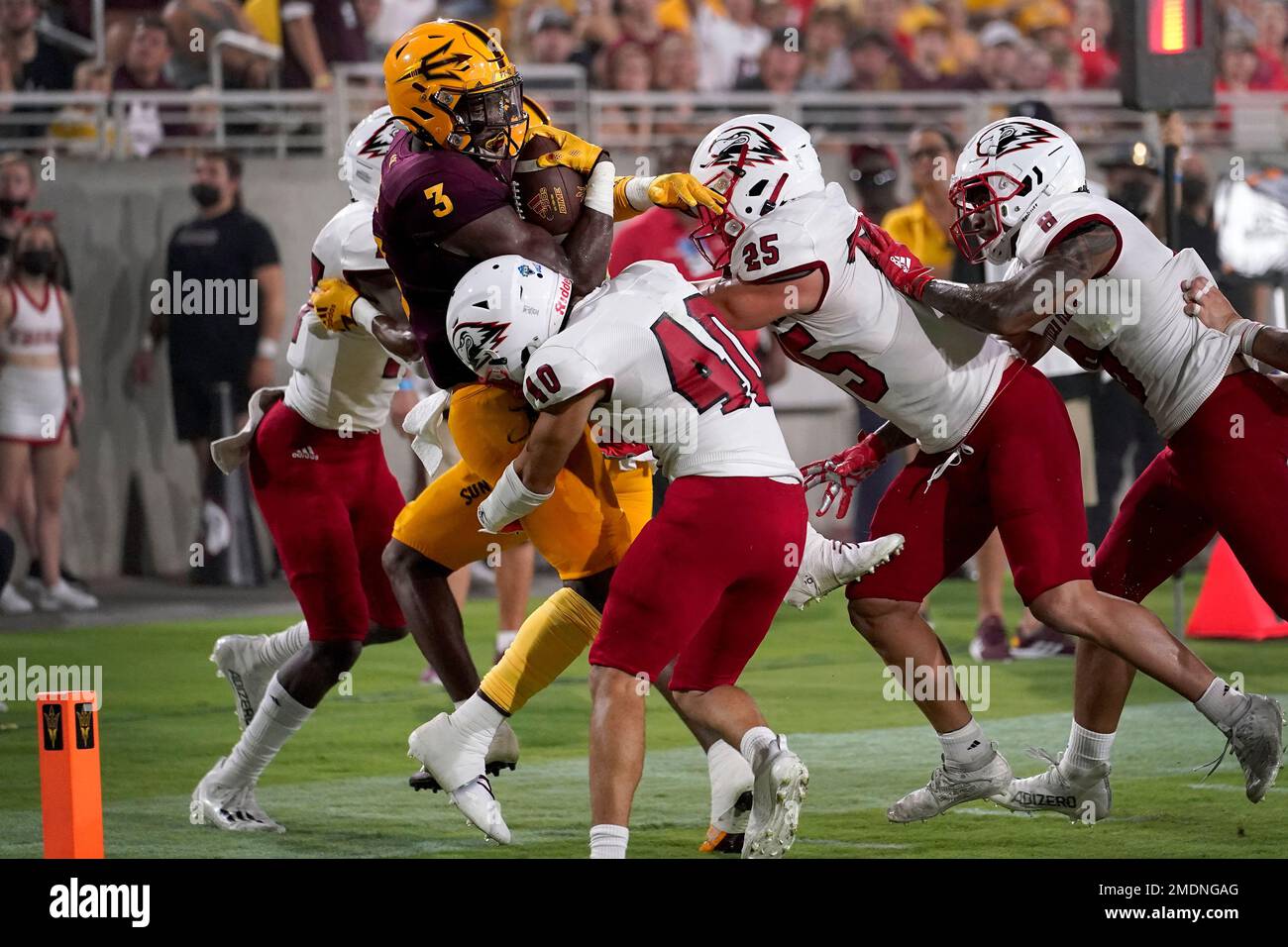 Arizona State running back Rachaad White (3) is stopped at the goal ...