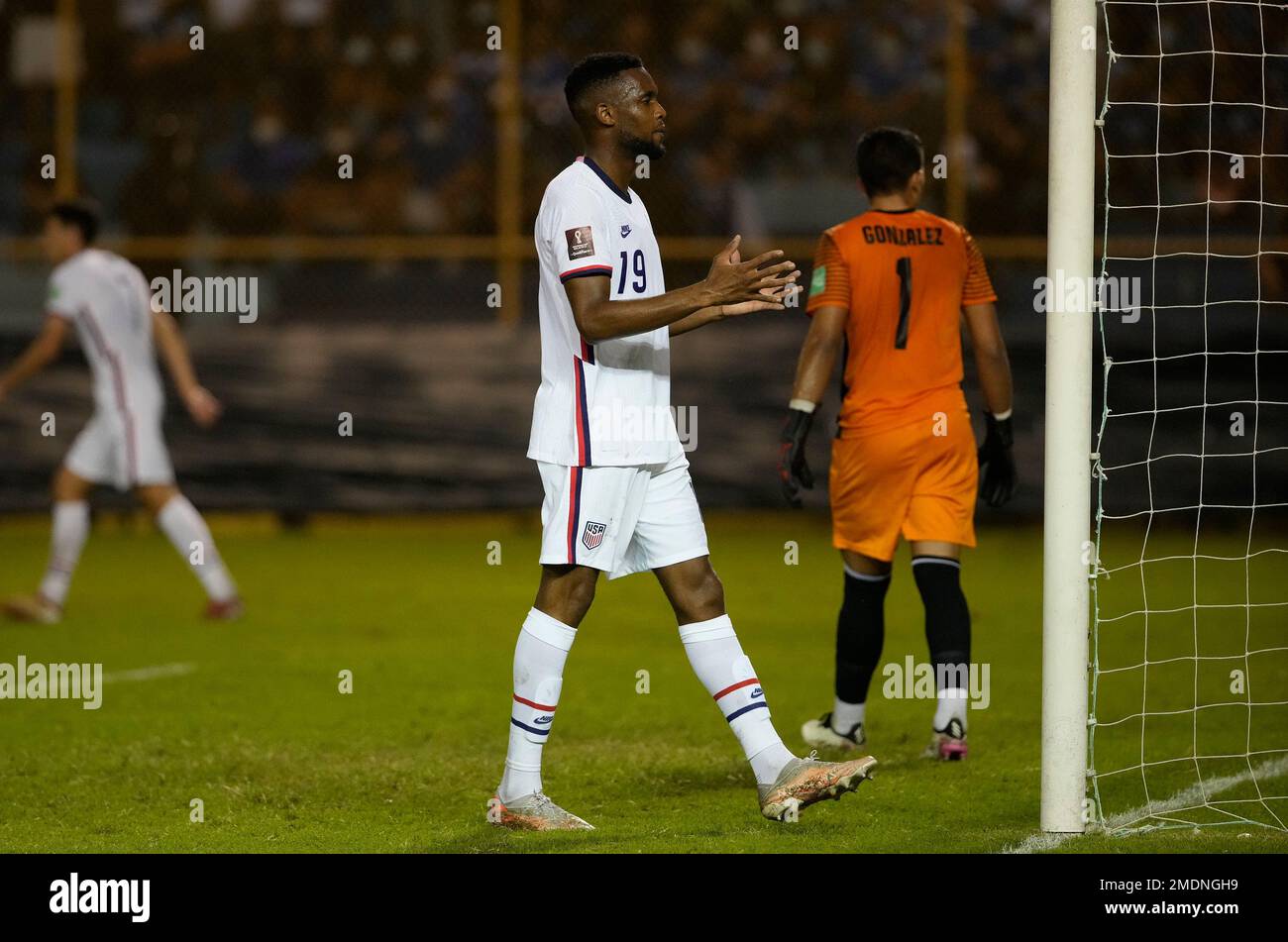 United States' Jordan Pefok reacts after missing a chance to score ...