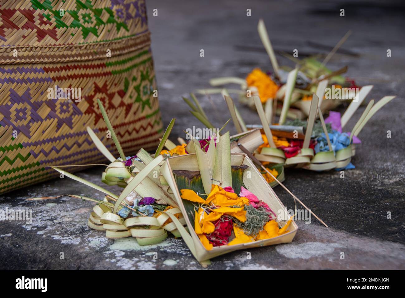 The closeup view of a Hindu offering in front of a temple Stock Photo ...