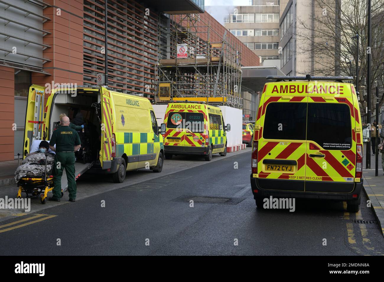 London, UK. 23rd Jan, 2023. Ambulances at the The Royal London Hospital ...