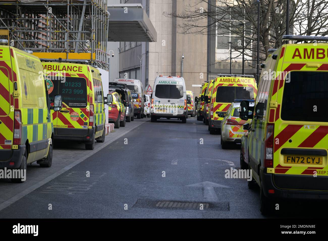 London, UK. 23rd Jan, 2023. Ambulances at the The Royal London Hospital ...