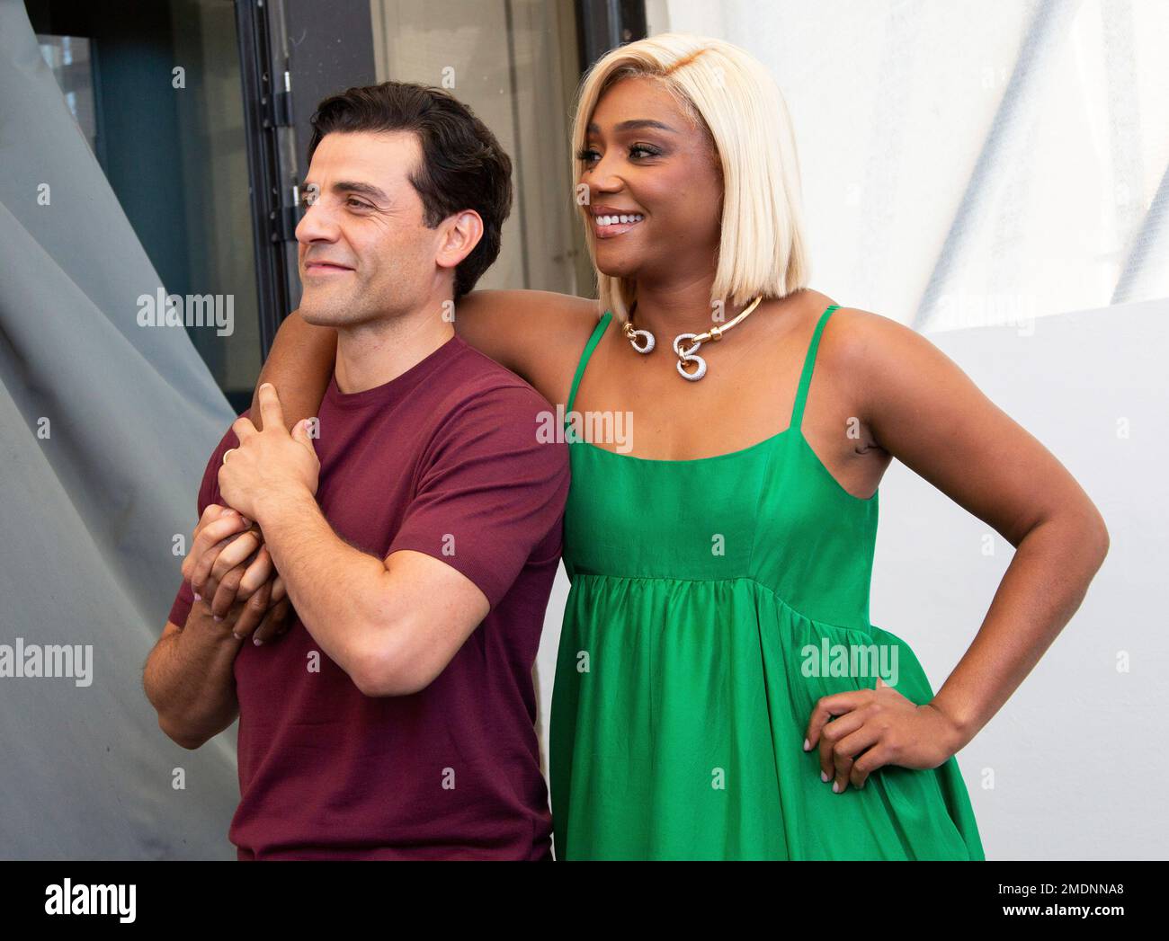 Oscar Isaac, left, and Tiffany Haddish pose for photographers at the ...