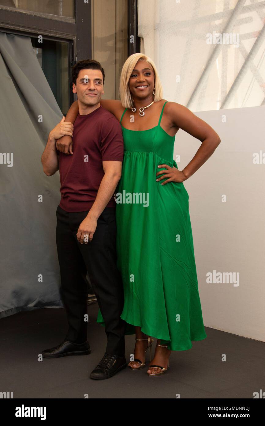 Oscar Isaac, left, and Tiffany Haddish pose for photographers at the ...