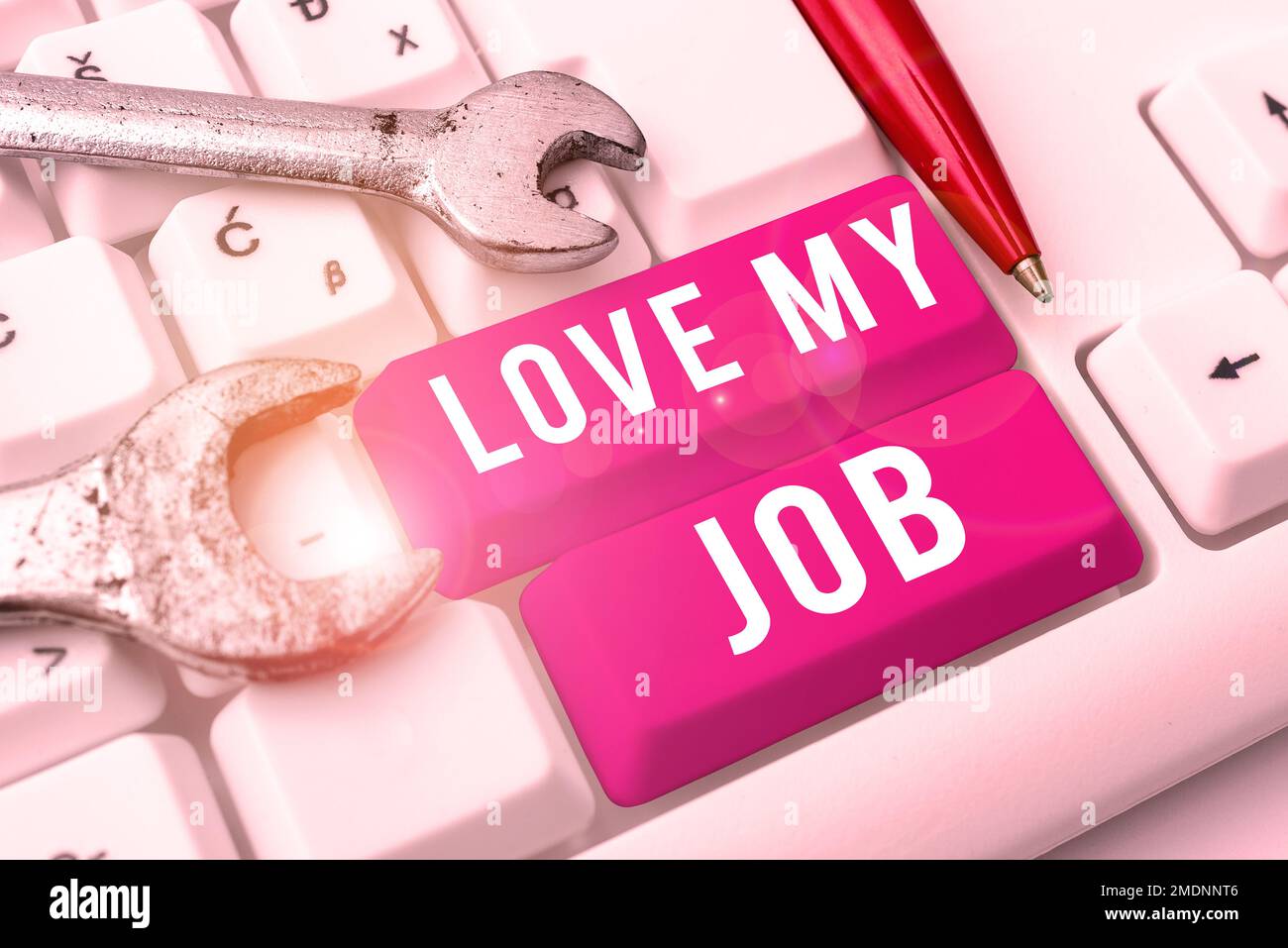 Text showing inspiration Love My Job. Conceptual photo To be pleased ...