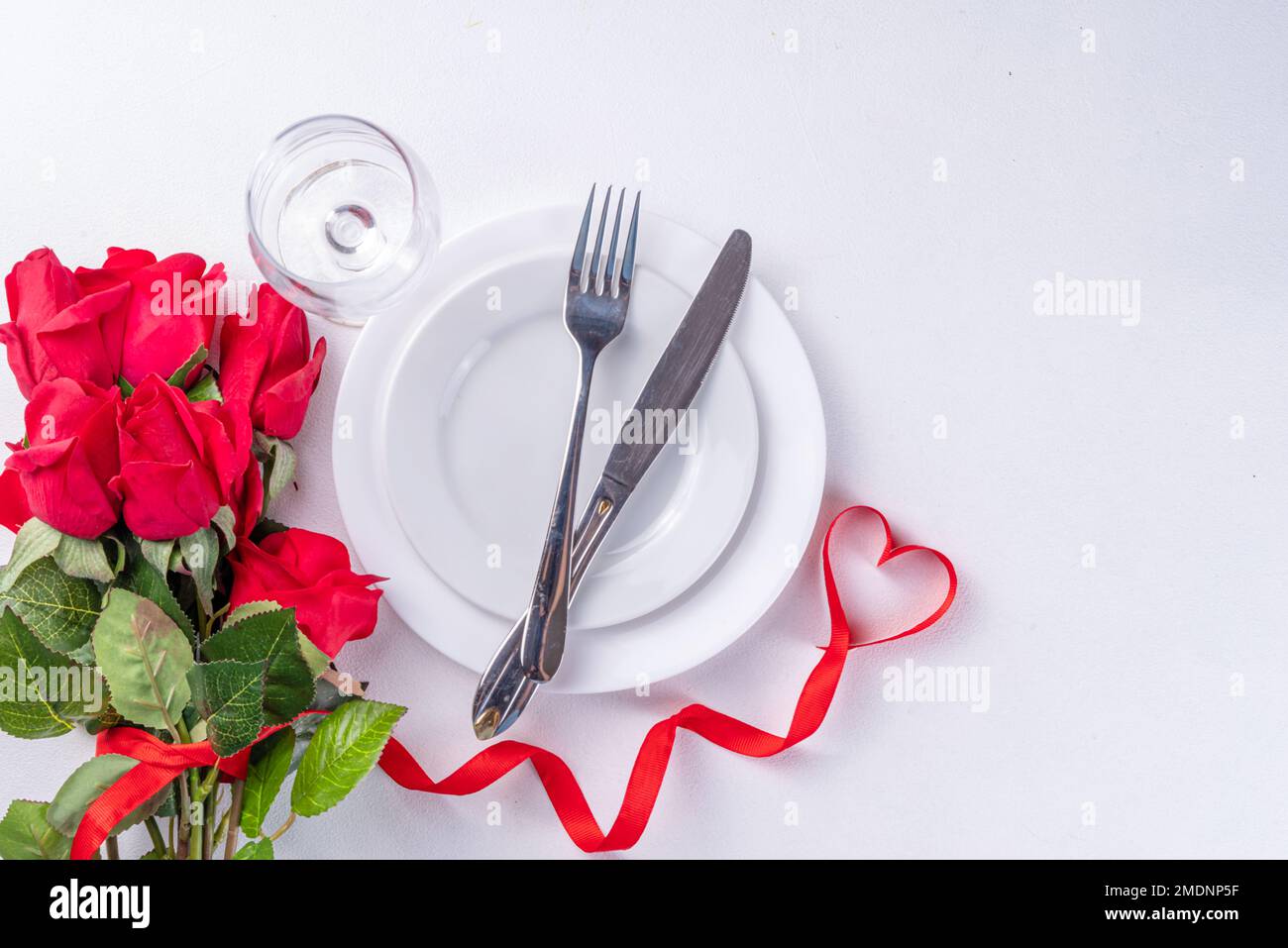 Valentine day table setting on white background. Romantic diner table ...