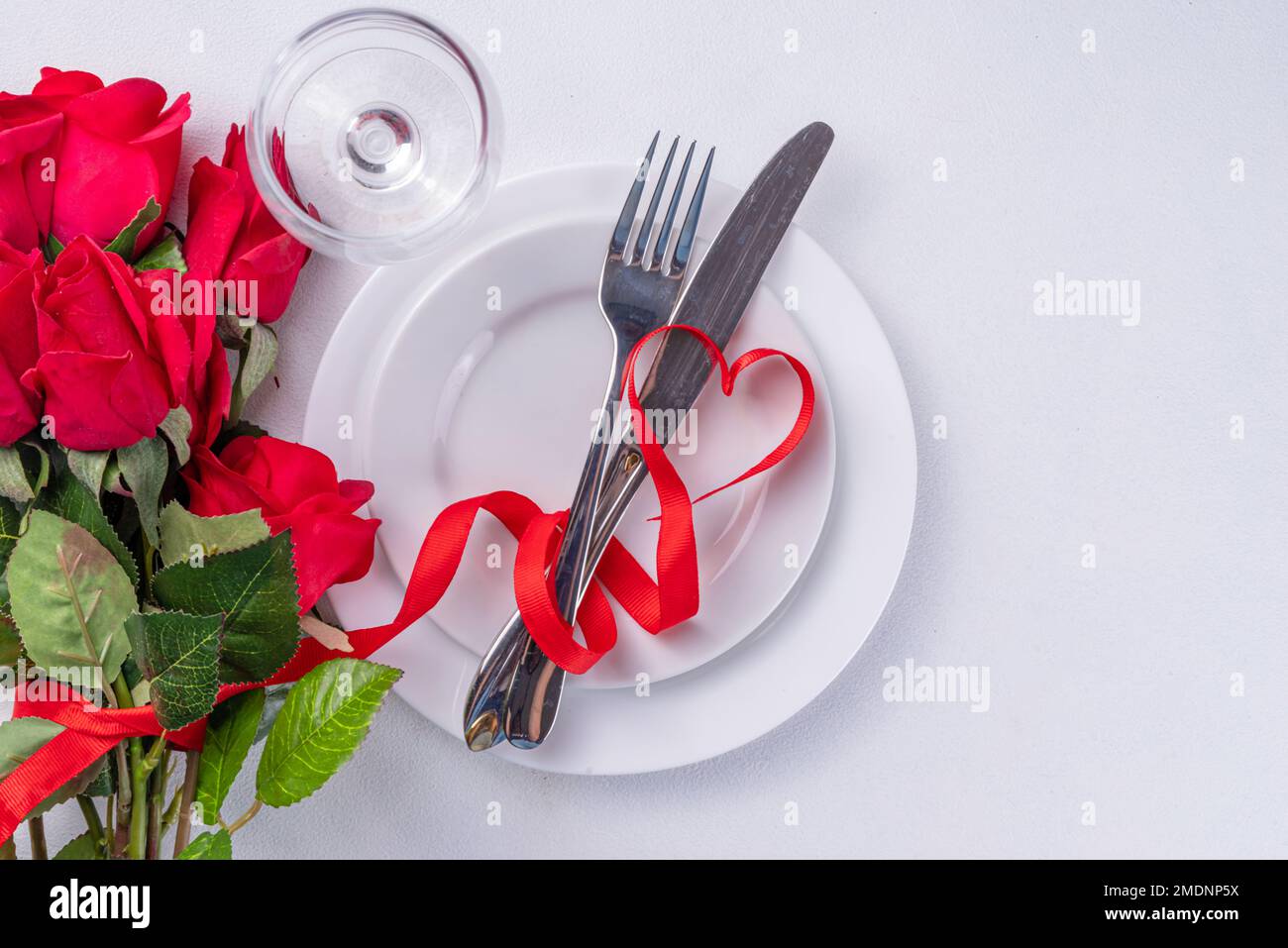 Valentine day table setting on white background. Romantic diner table ...