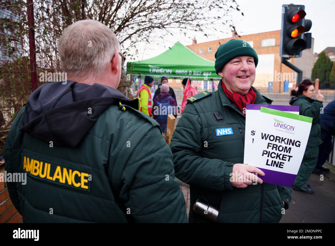 Ambulance workers on the picket line outside Leeds Ambulance Station in ...
