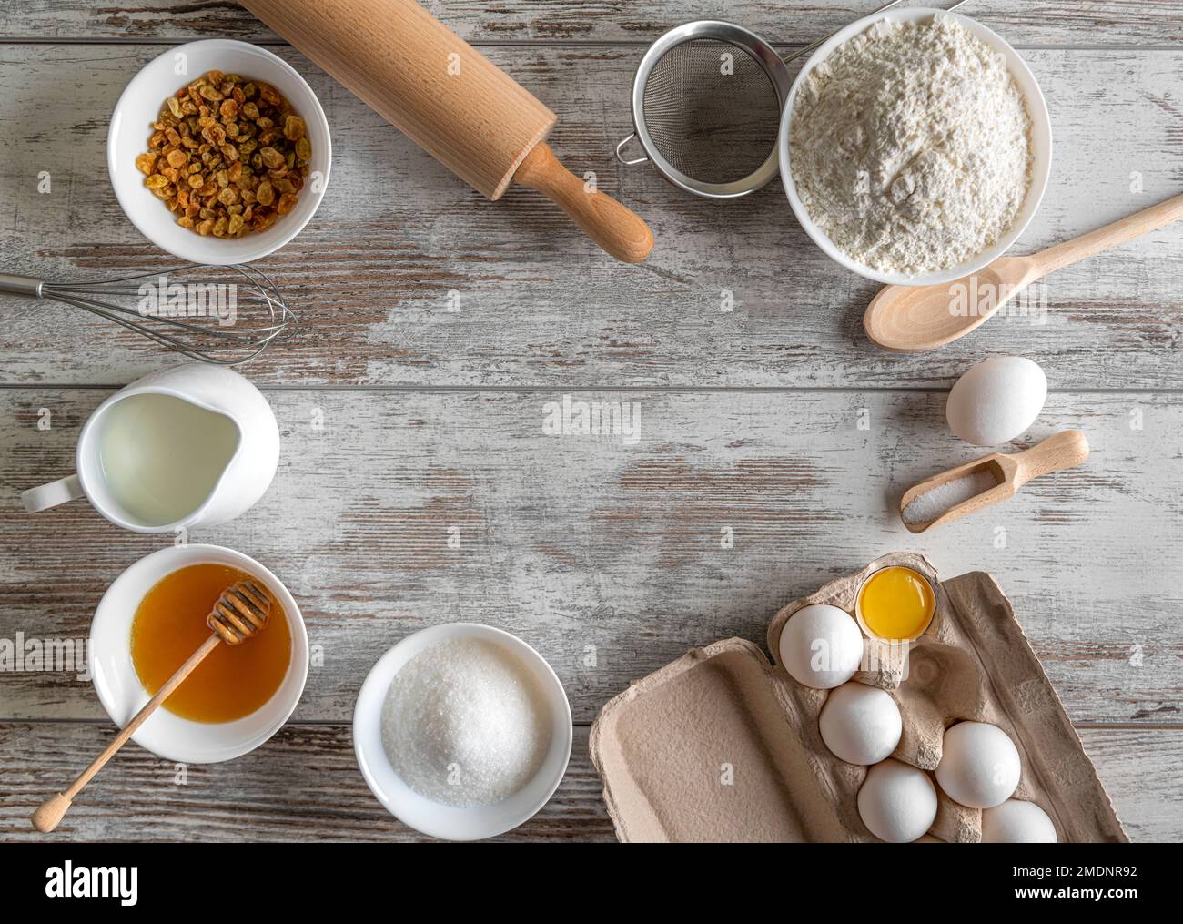 Kitchen surface and products for baking Stock Photo - Alamy