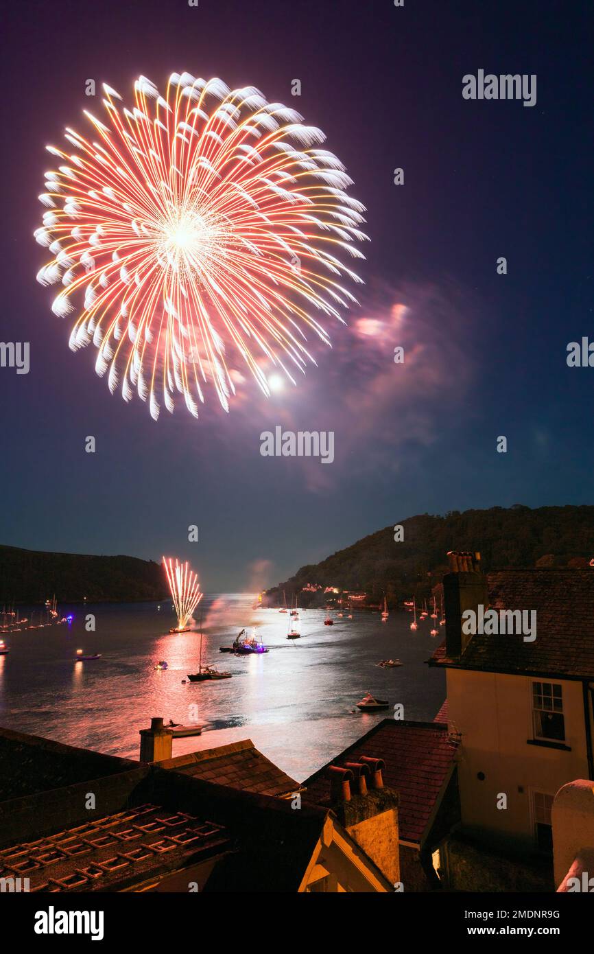 UK, England, Devon, Dartmouth Regatta with Firework Display across ...