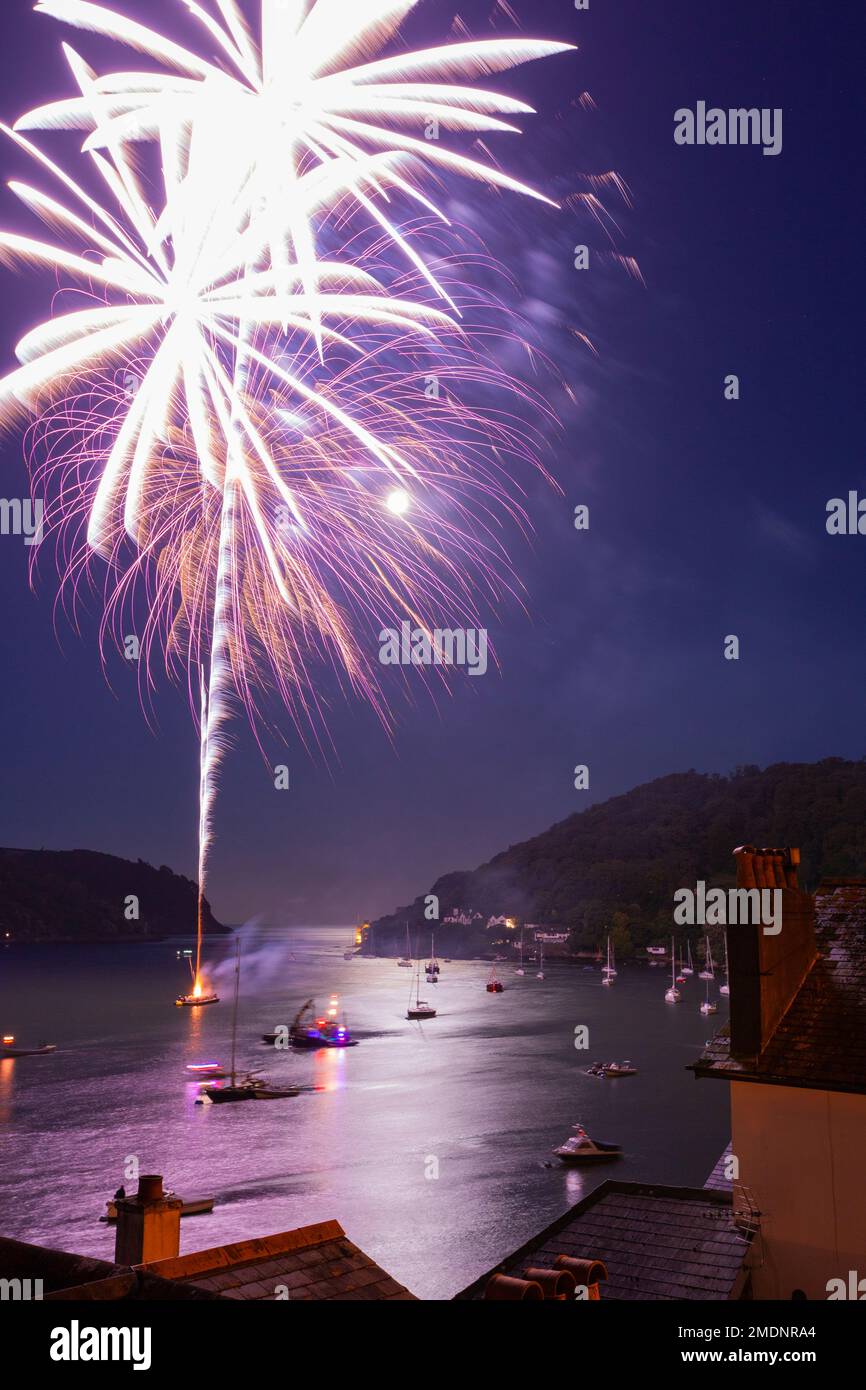 UK, England, Devon, Dartmouth Regatta with Firework Display across ...