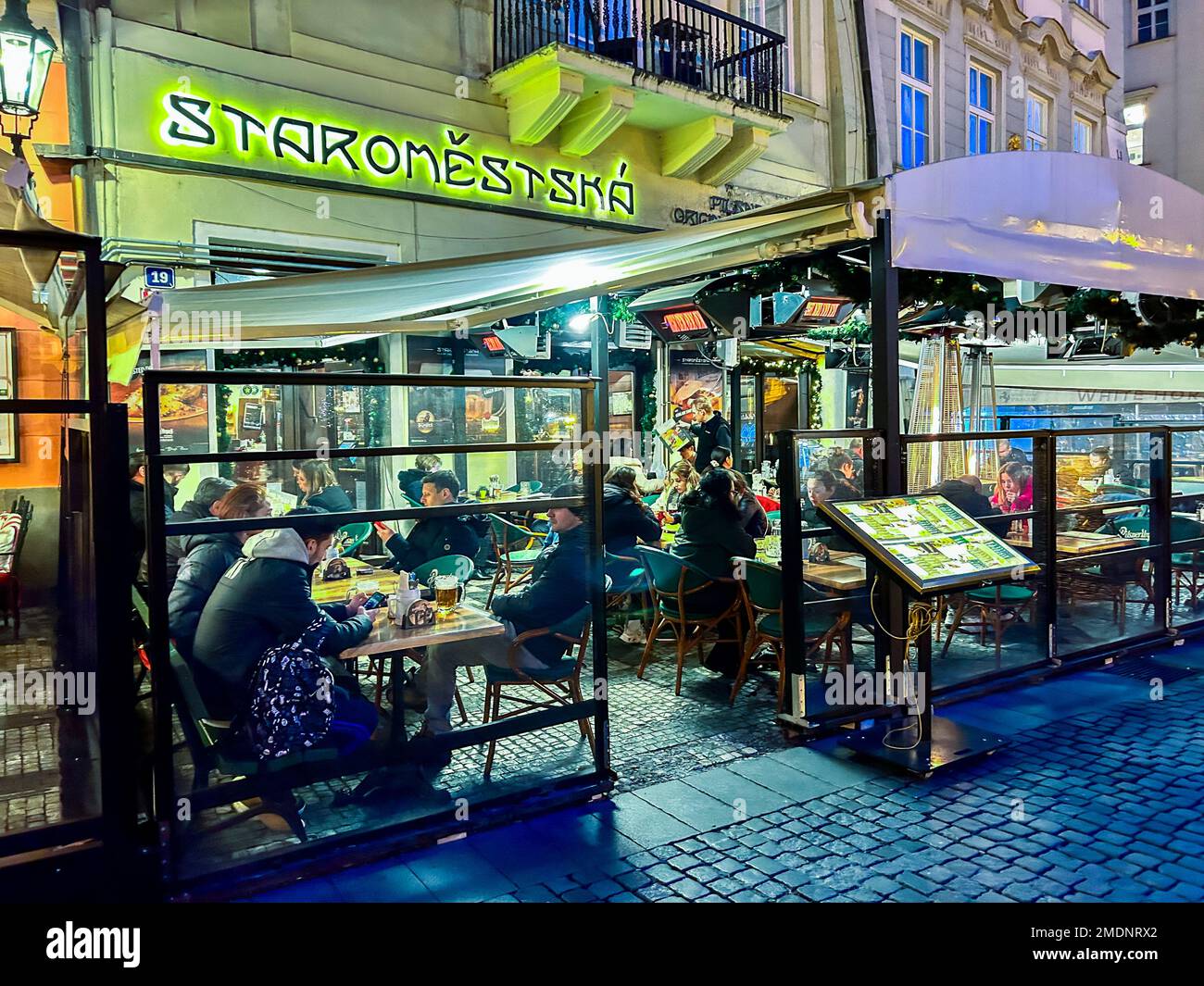 Prague, Czech Republic, Tourists on Terrace, Czech Bar, Restaurant ...