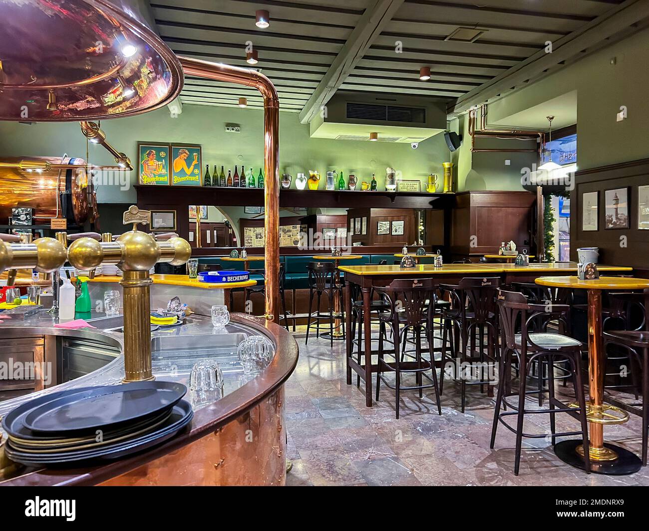 Prague, Czech Republic,Wide Angle View, inside, Traditional Czech Bar ...